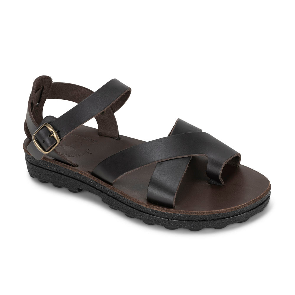 Tovah Molded Crossover Strap Sandal - Brown Leather