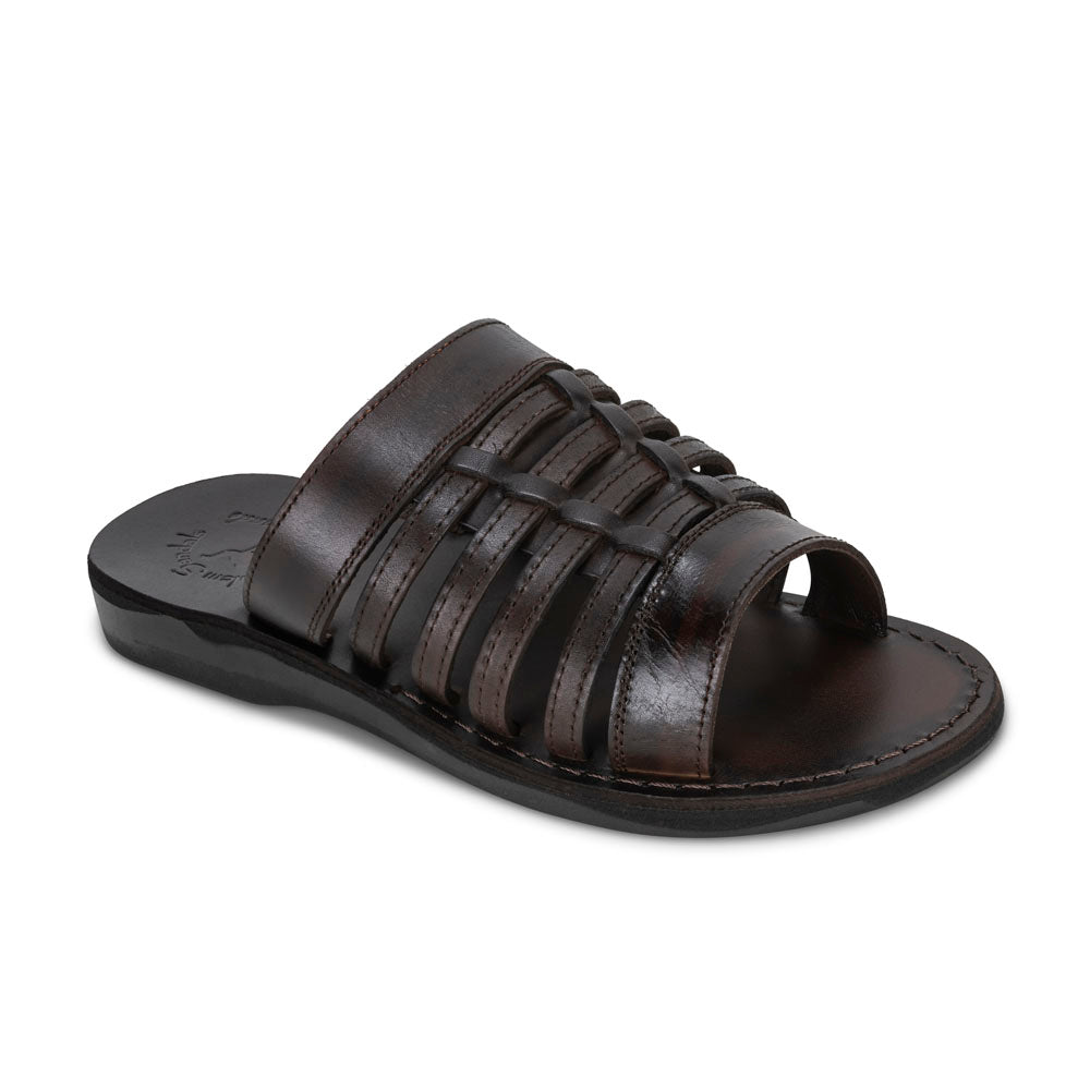 Men's Leather Open Toe Slide Sandals - Adam Brown