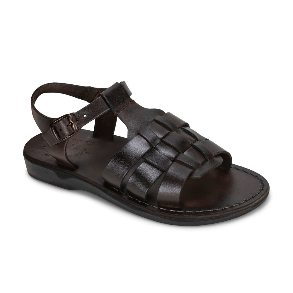 Mikayla - Leather Adjustable Woven Strap Sandal - Brown