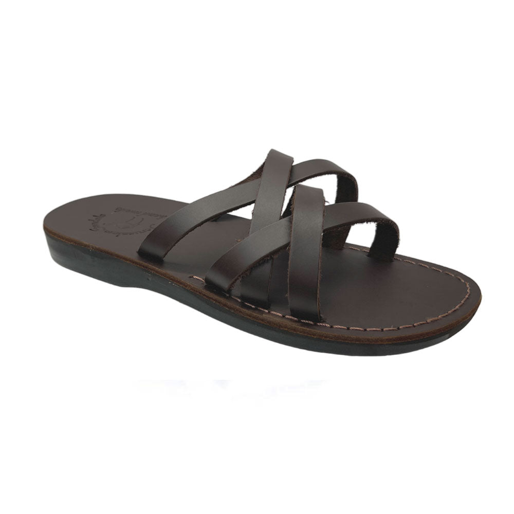 GAD | Brown Leather Criss Cross Strap Sandal – Jerusalem Sandals