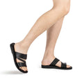 Boaz | Black Leather Wide Strap Sandal
