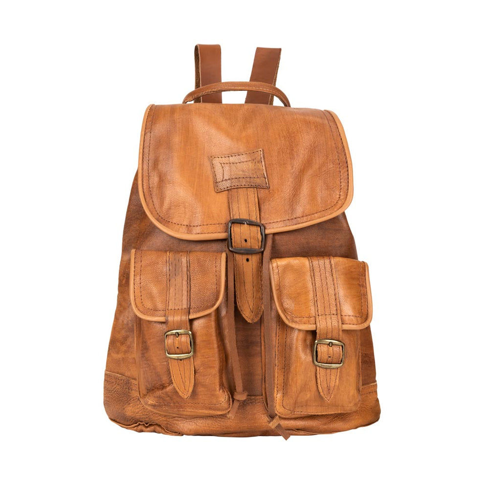 Leather Drawstring Backpack, Brown - Jerusalem Sandals